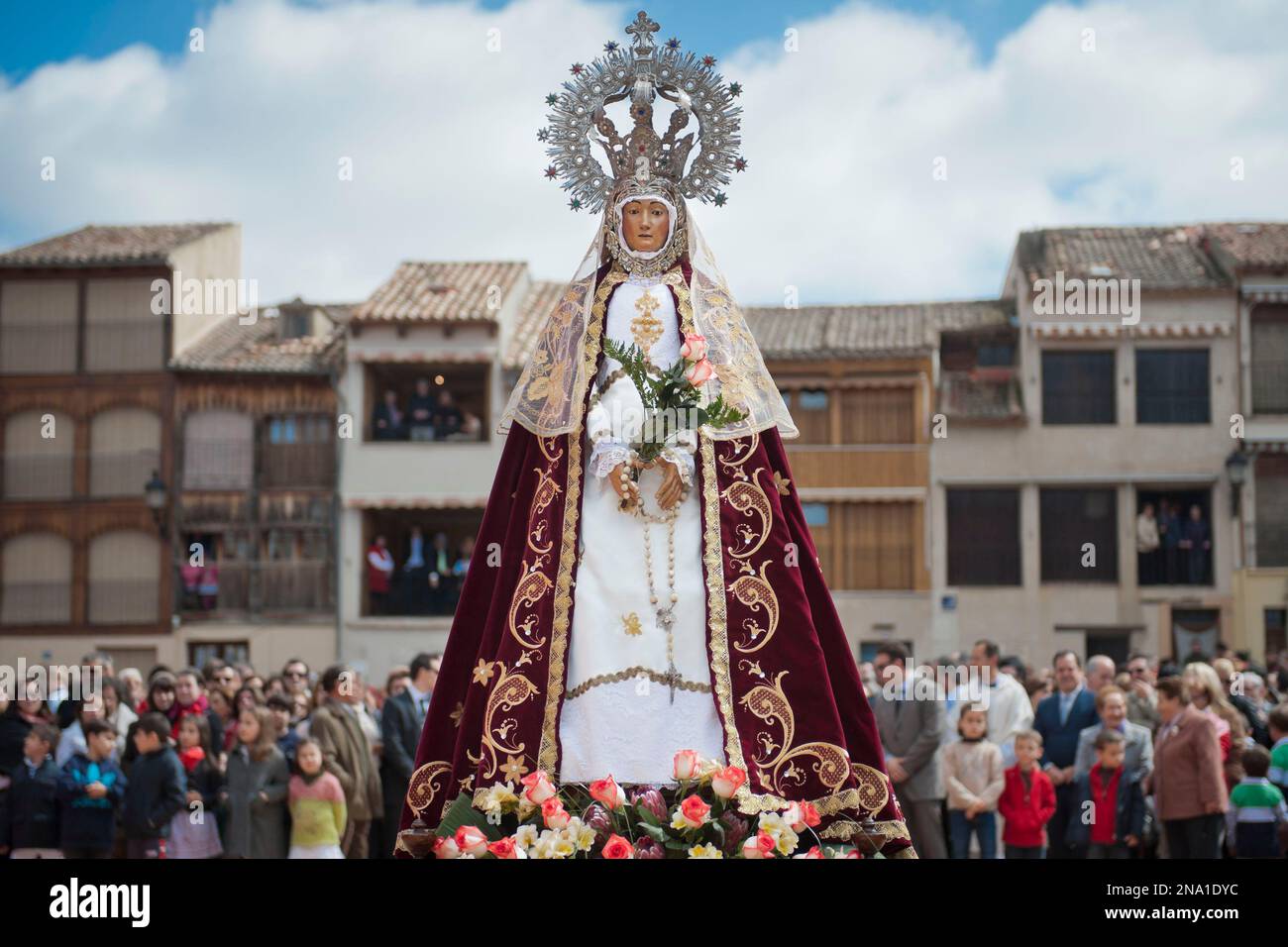 An image depicting the Virgin Mary is seen during the 'Bajada del Angel ...
