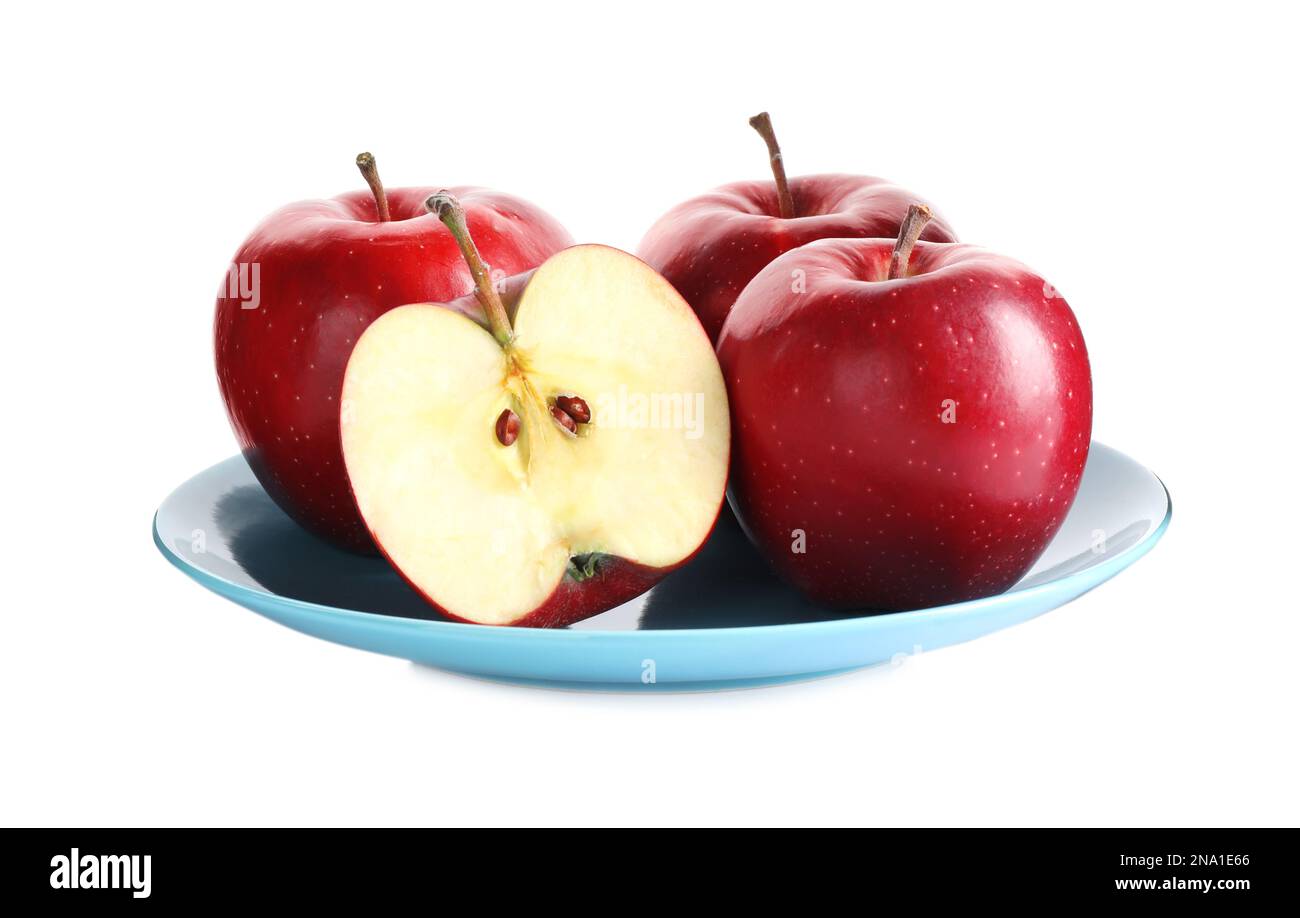 Fresh cut and whole apples isolated on white Stock Photo - Alamy