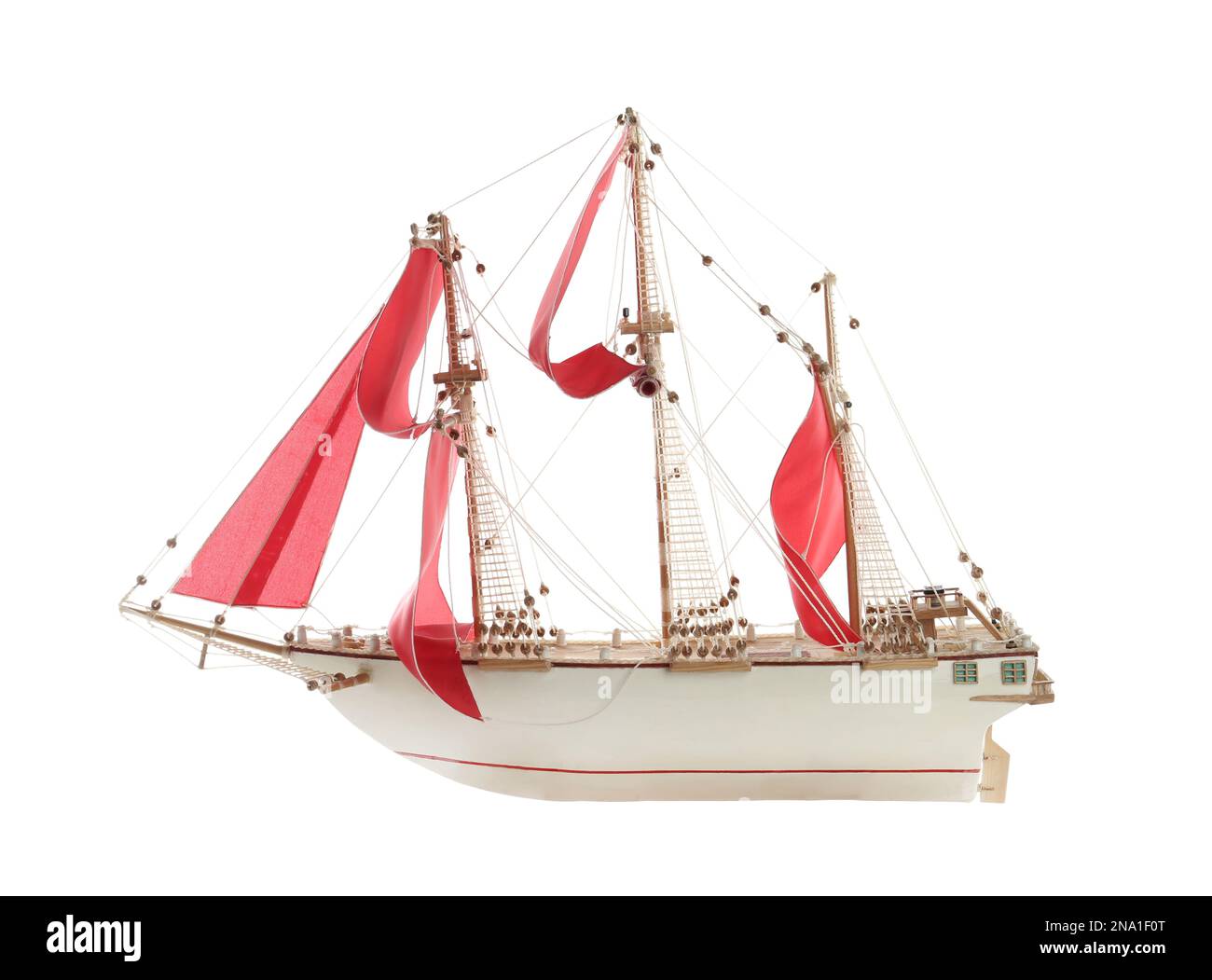 Beautiful small ship model isolated on white Stock Photo - Alamy