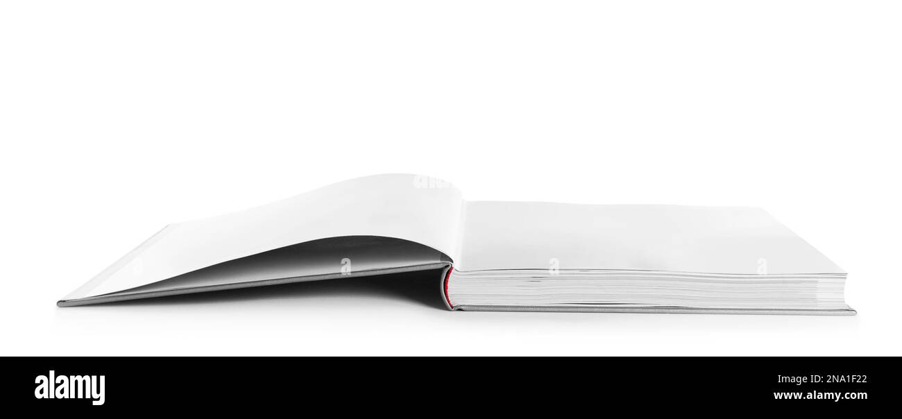 Open book with hard cover isolated on white Stock Photo - Alamy