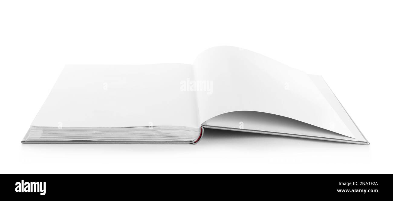 Open book with hard cover isolated on white Stock Photo - Alamy