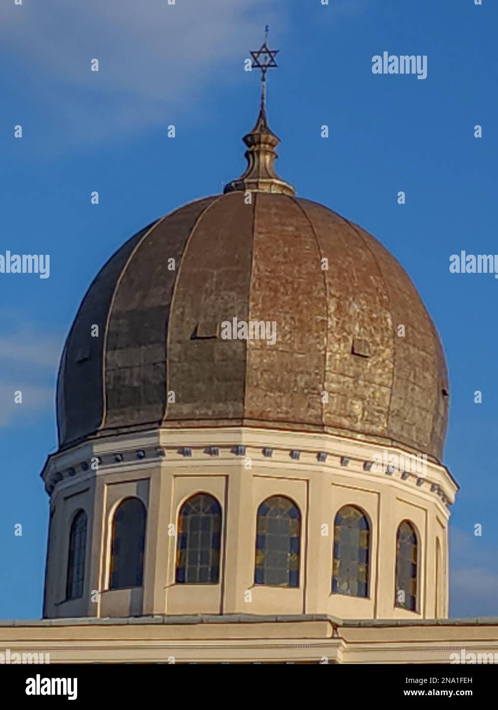 Close up view of the facade of the Ortodow synagogue in Oradea with ...