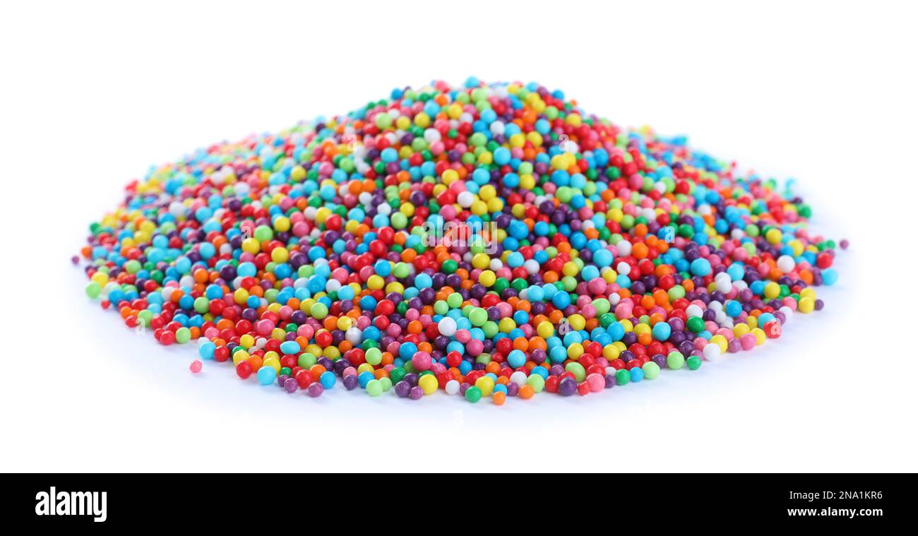 Pile of colorful sprinkles on white background. Confectionery decor ...