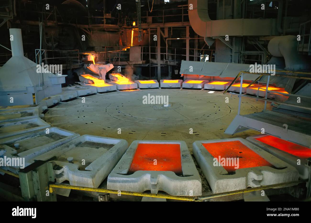 Molten copper is poured into molds at Chuquicamata Copper Refinery ...