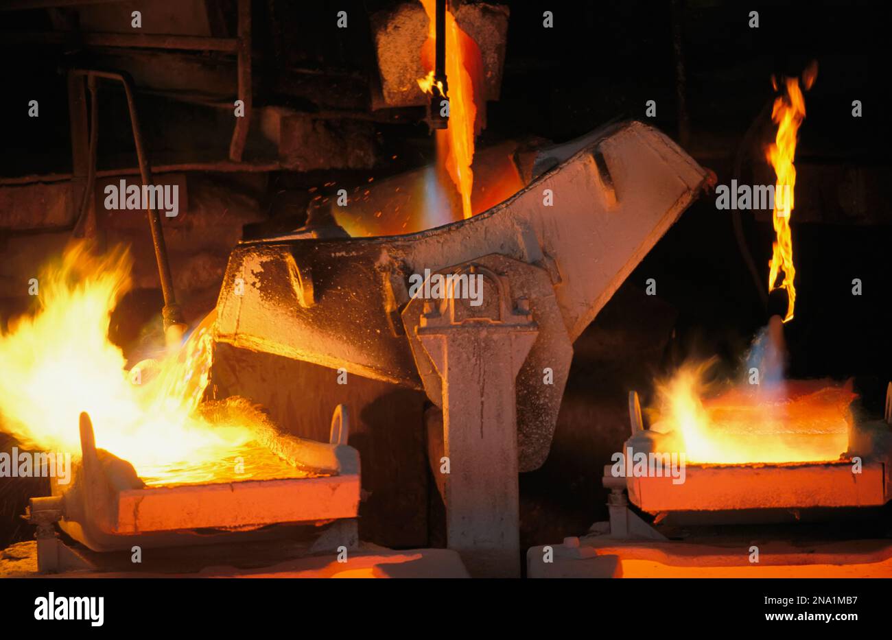 Molten copper is poured into molds at Chuquicamata Copper Refinery ...