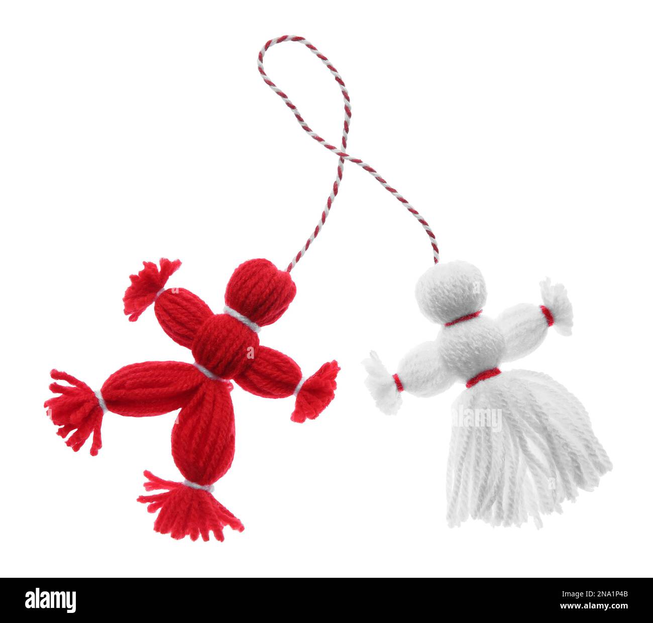 Traditional martisor shaped as man and woman on white background ...