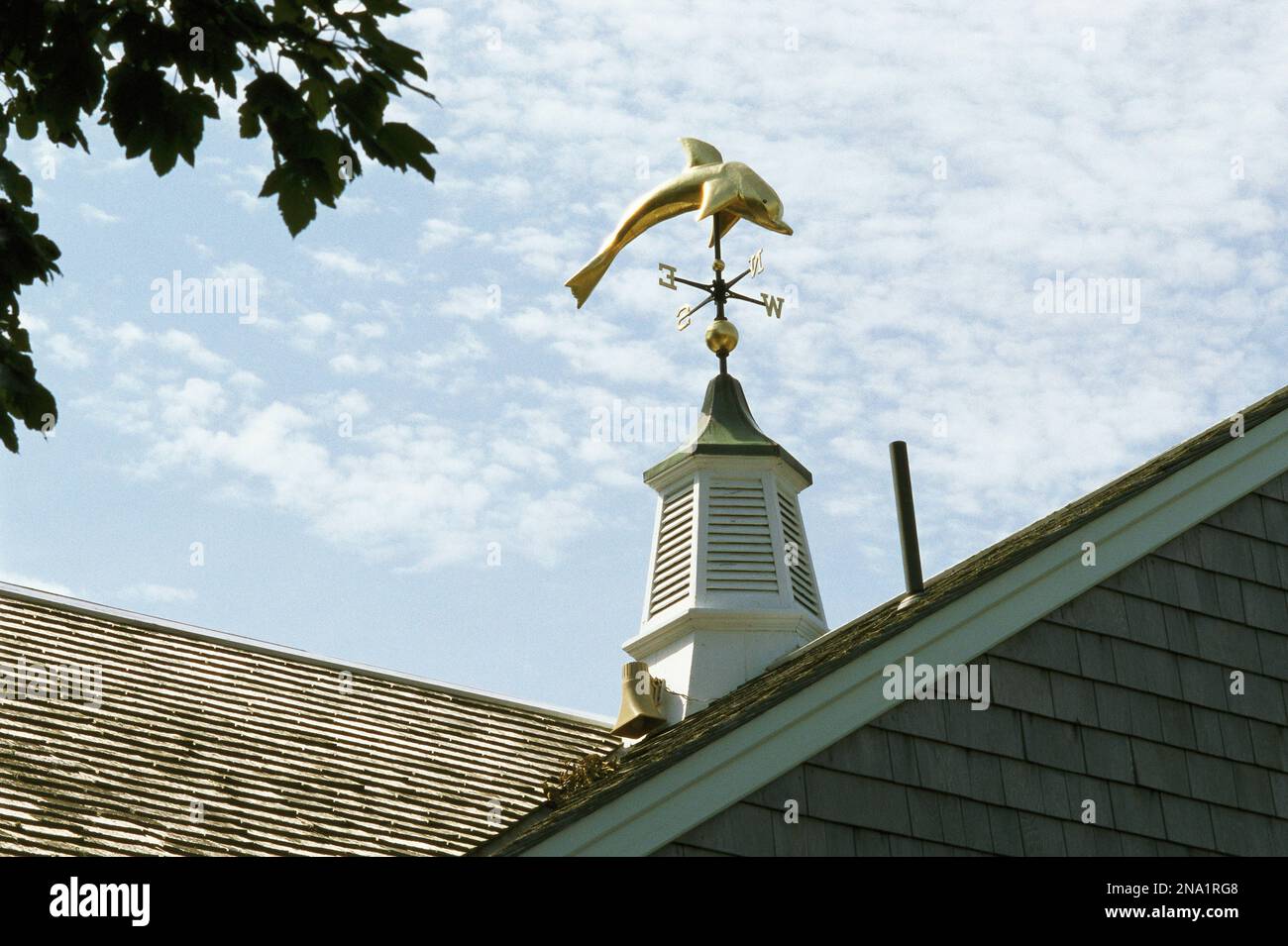 View of a dolphin weathervane atop a cupola.; Chatham, Cape Cod ...