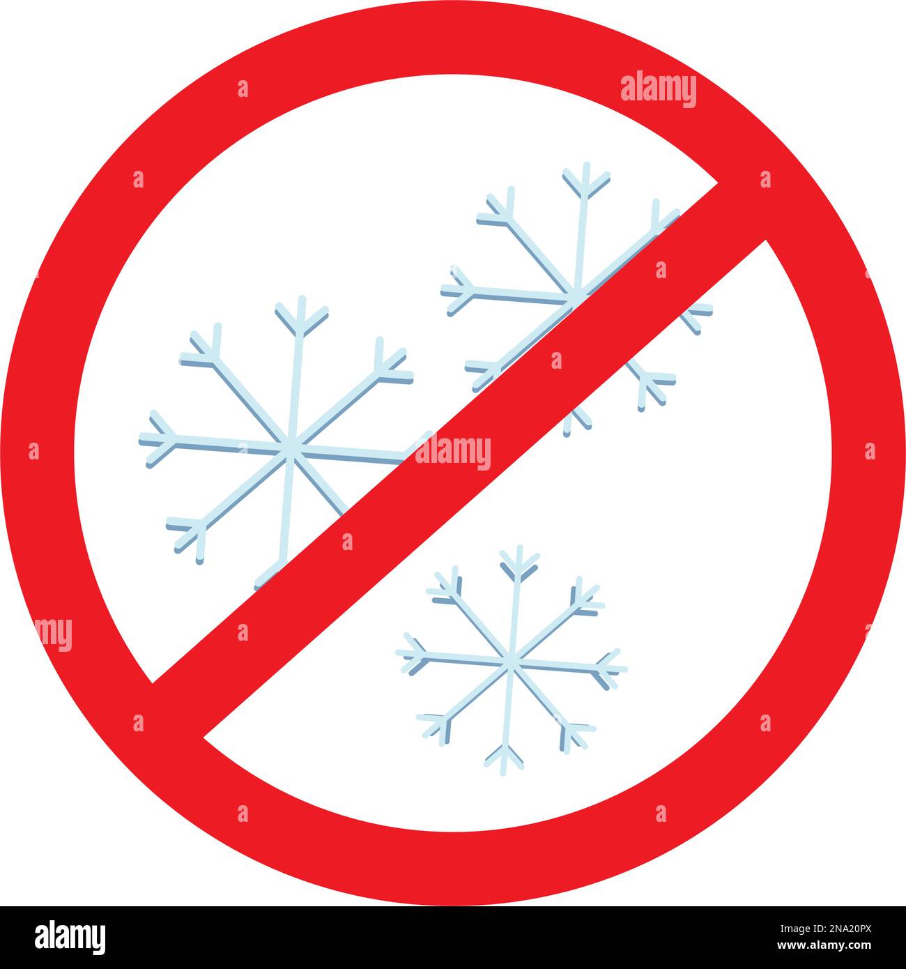 Three snowflakes in cartoon style under a prohibition sign. Isolate ...