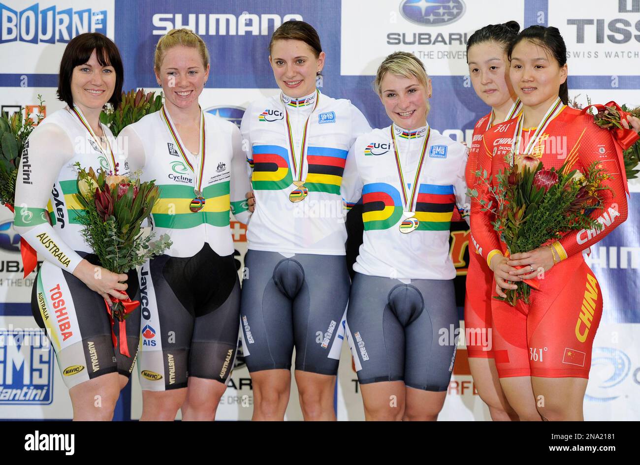 Germany's Miriam Welte, third from left, and Kritina Vogel, third from ...