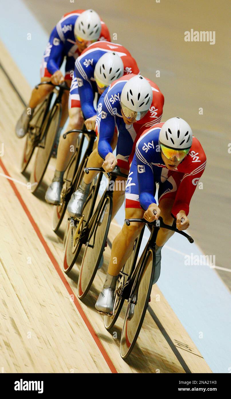 Great Britain's, front to back, Peter Kennaugh, Geraint Thomas, Ed ...