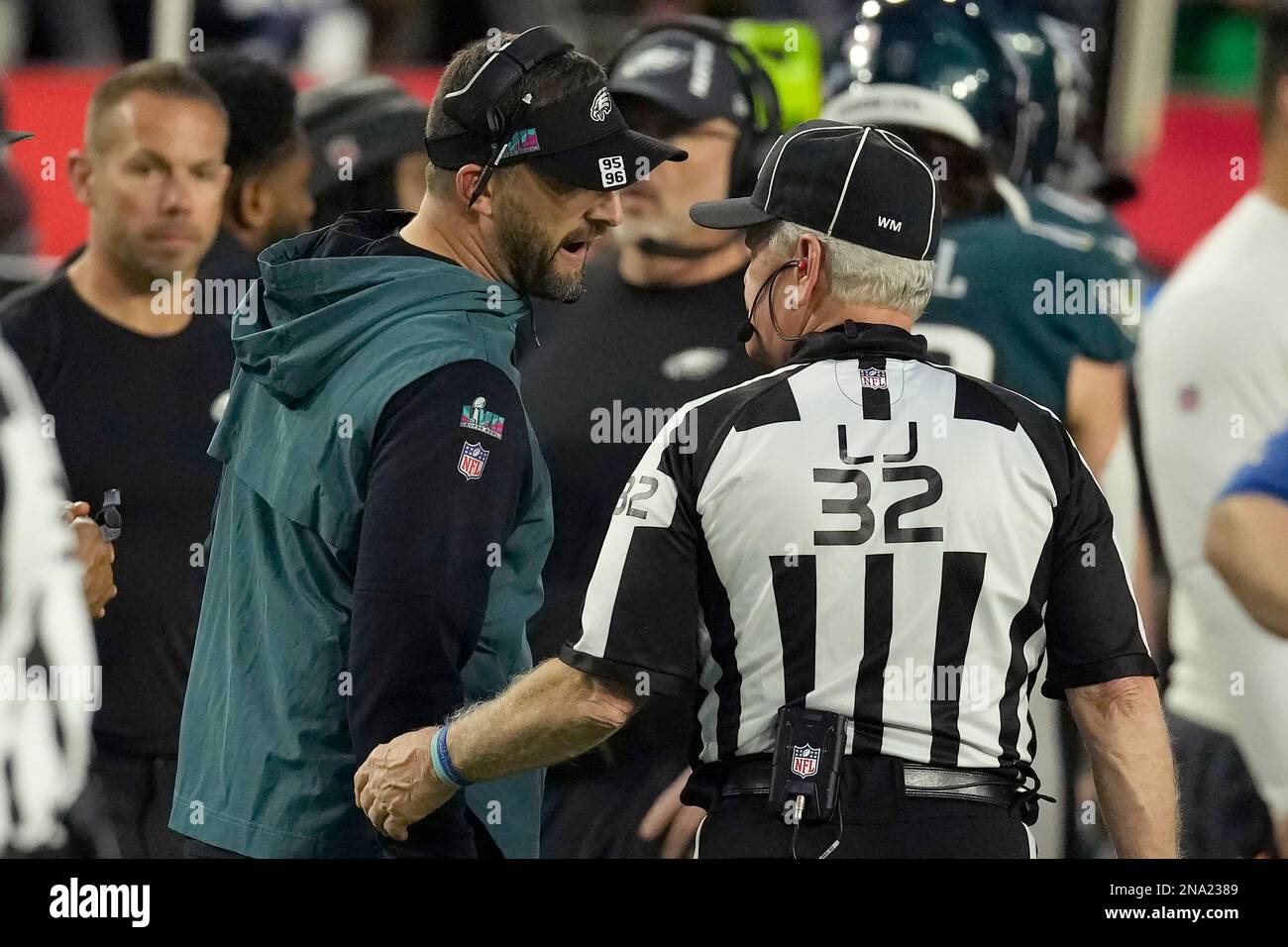 Philadelphia Eagles head coach Nick Sirianni speaks with line judge ...