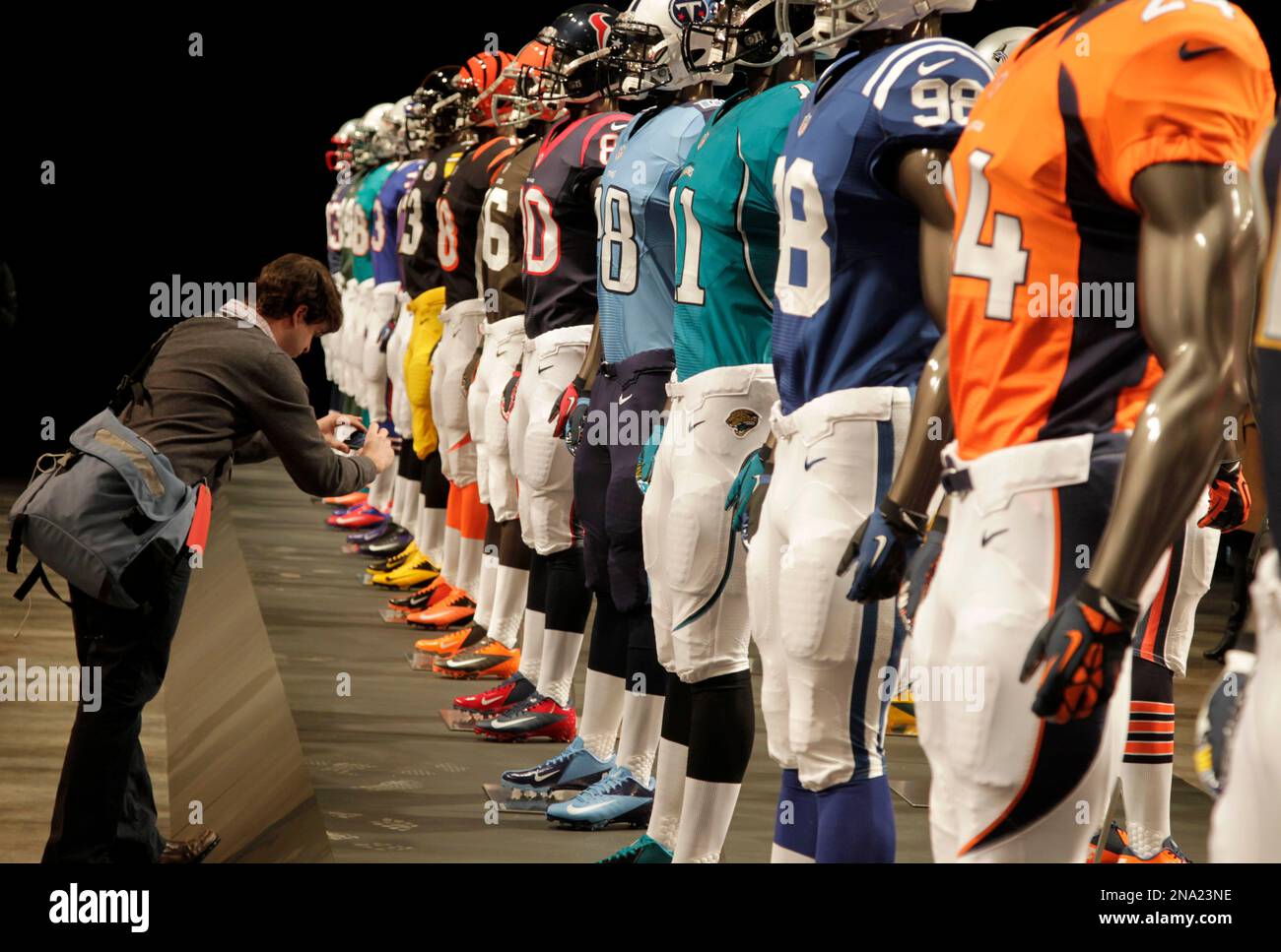 New NFL uniforms are displayed on mannequins during a presentation in ...