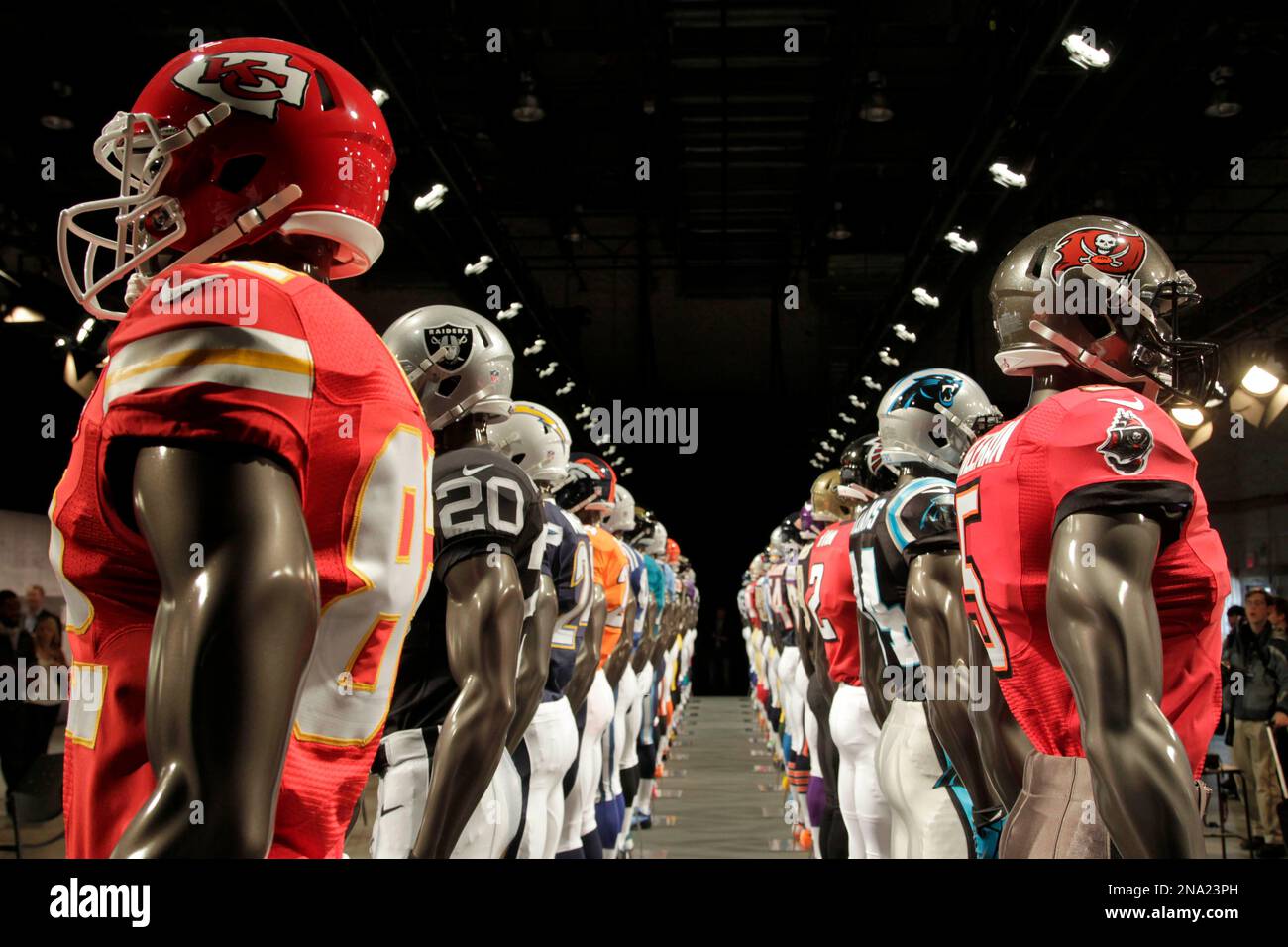 New NFL uniforms are displayed on mannequins during a presentation in ...