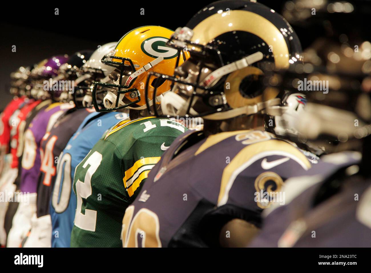 New NFL uniforms are displayed on mannequins during a presentation in ...