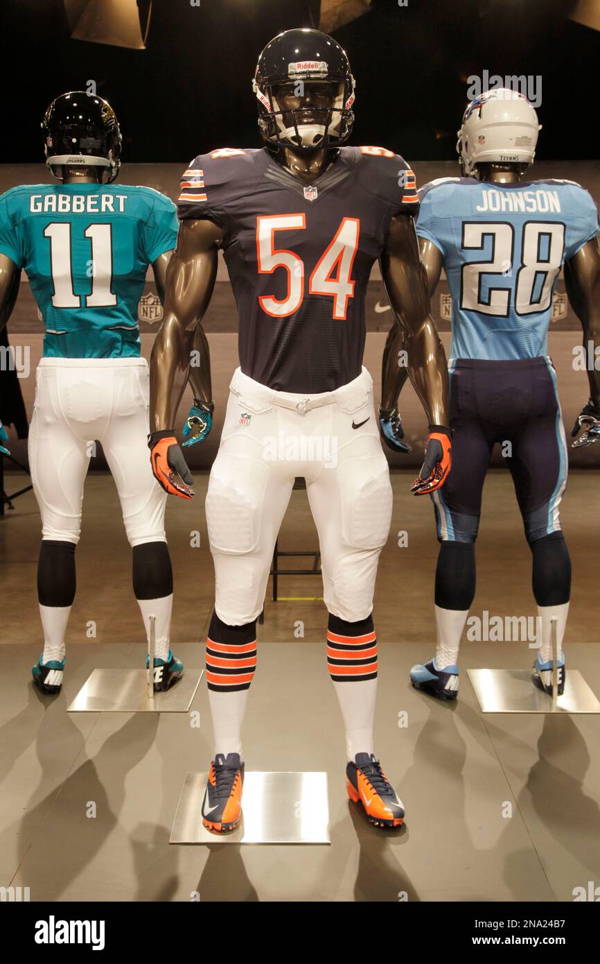 The new Chicago Bears uniform is displayed on a mannequin in New York ...