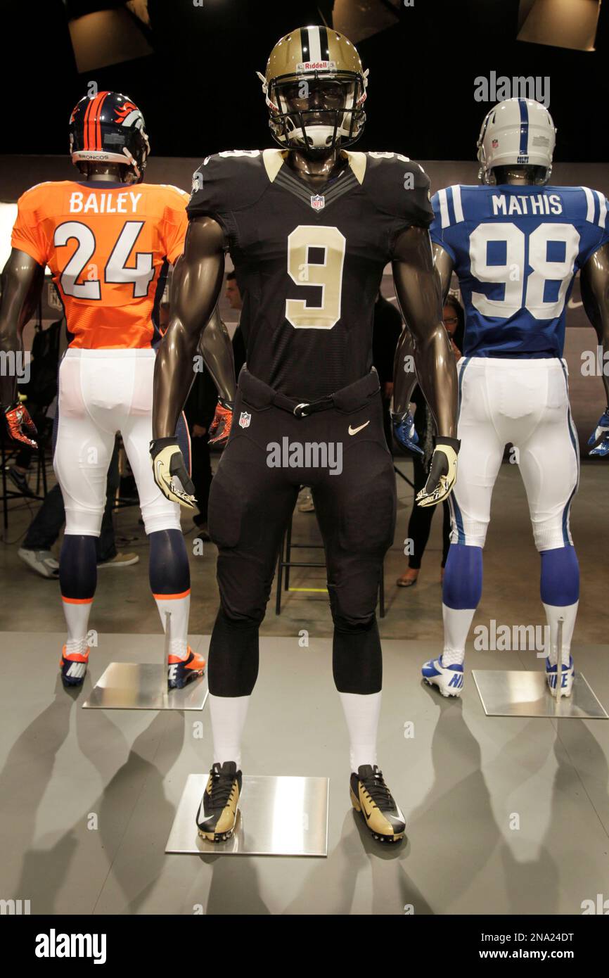 The new New Orleans Saints uniform is displayed on a mannequin in New ...