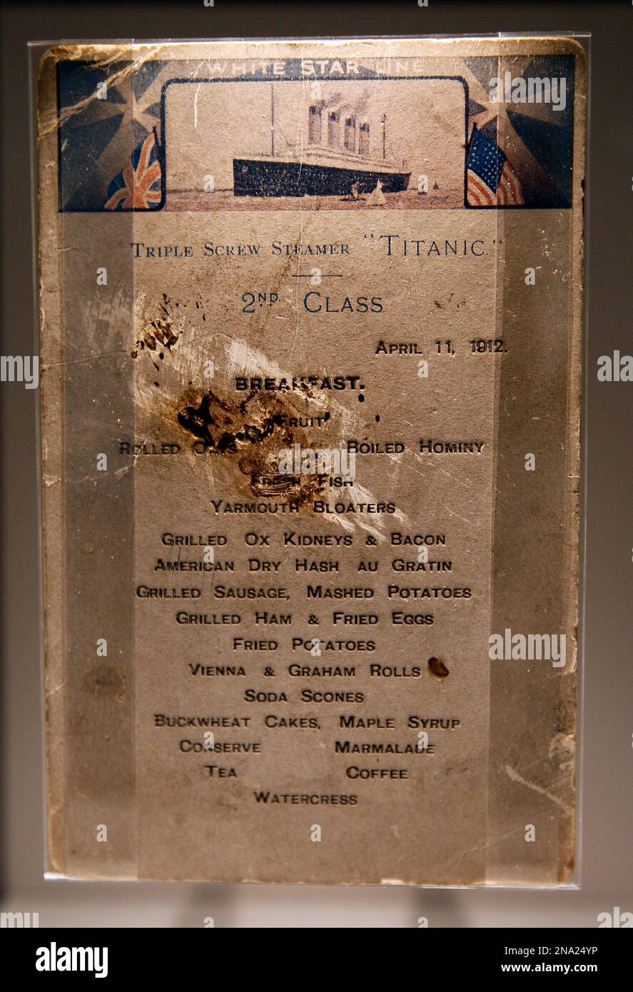 A Second Class breakfast Menu from the Titanic on April 11,1912, on ...