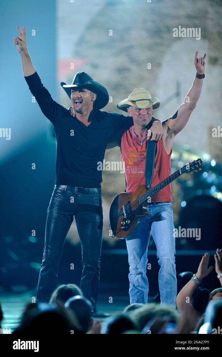 Tim McGraw, left, and Kenny Chesney perform at the 47th Annual Academy ...