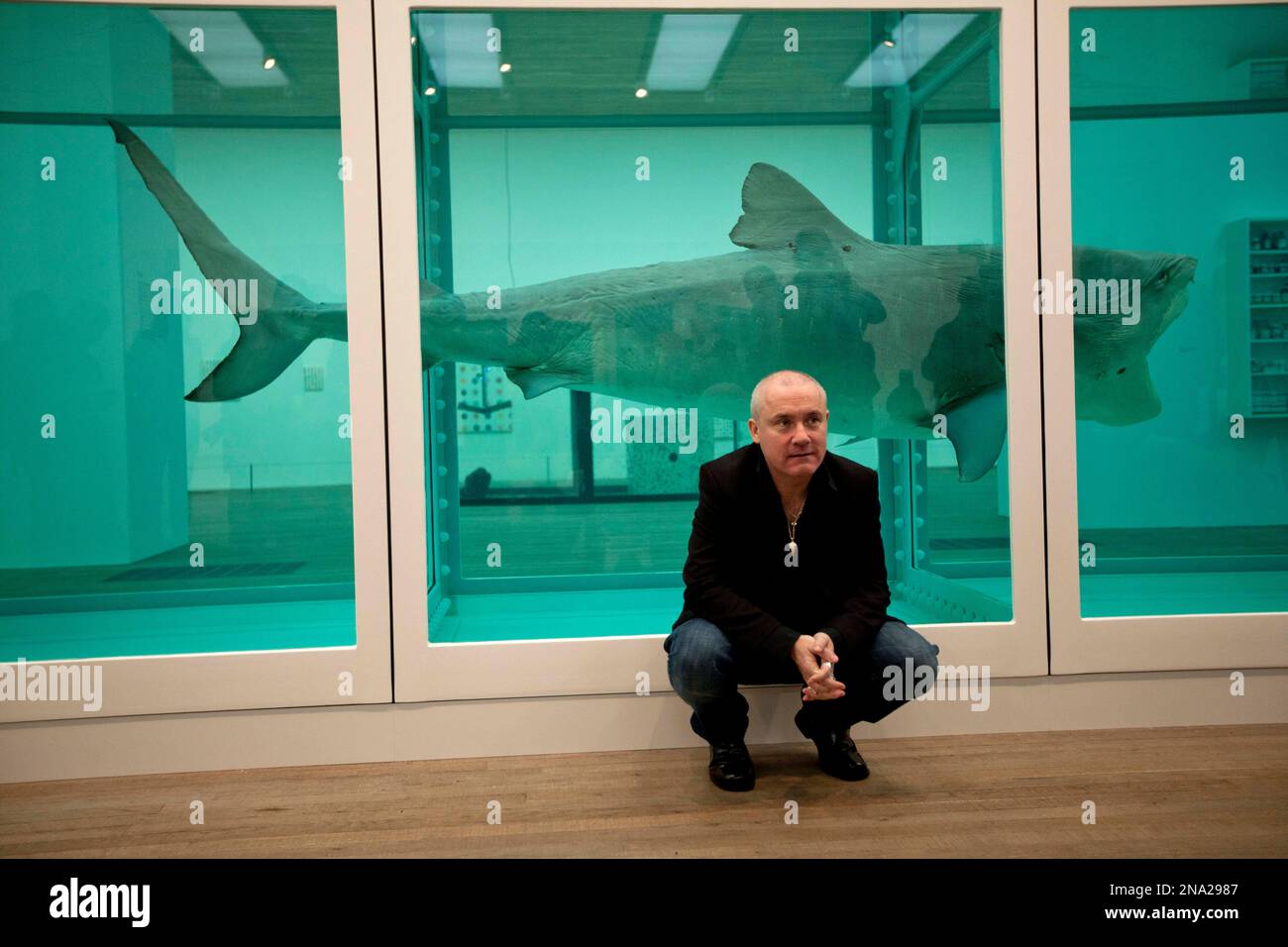 British artist Damien Hirst beside the 1991 piece "The Physical ...