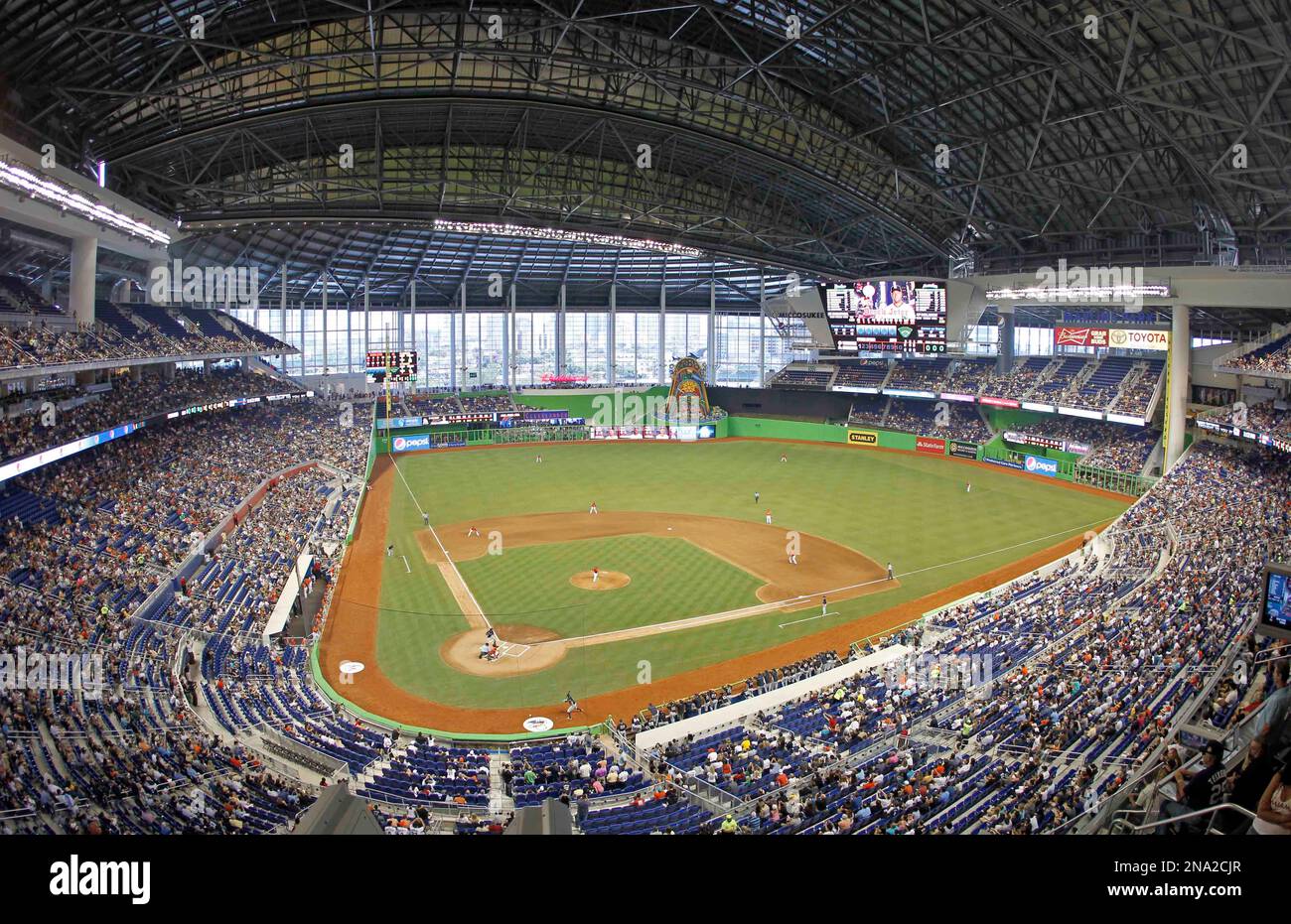 Miami Marlins' Ricky Nolasco throws the first pitch of the of the game ...