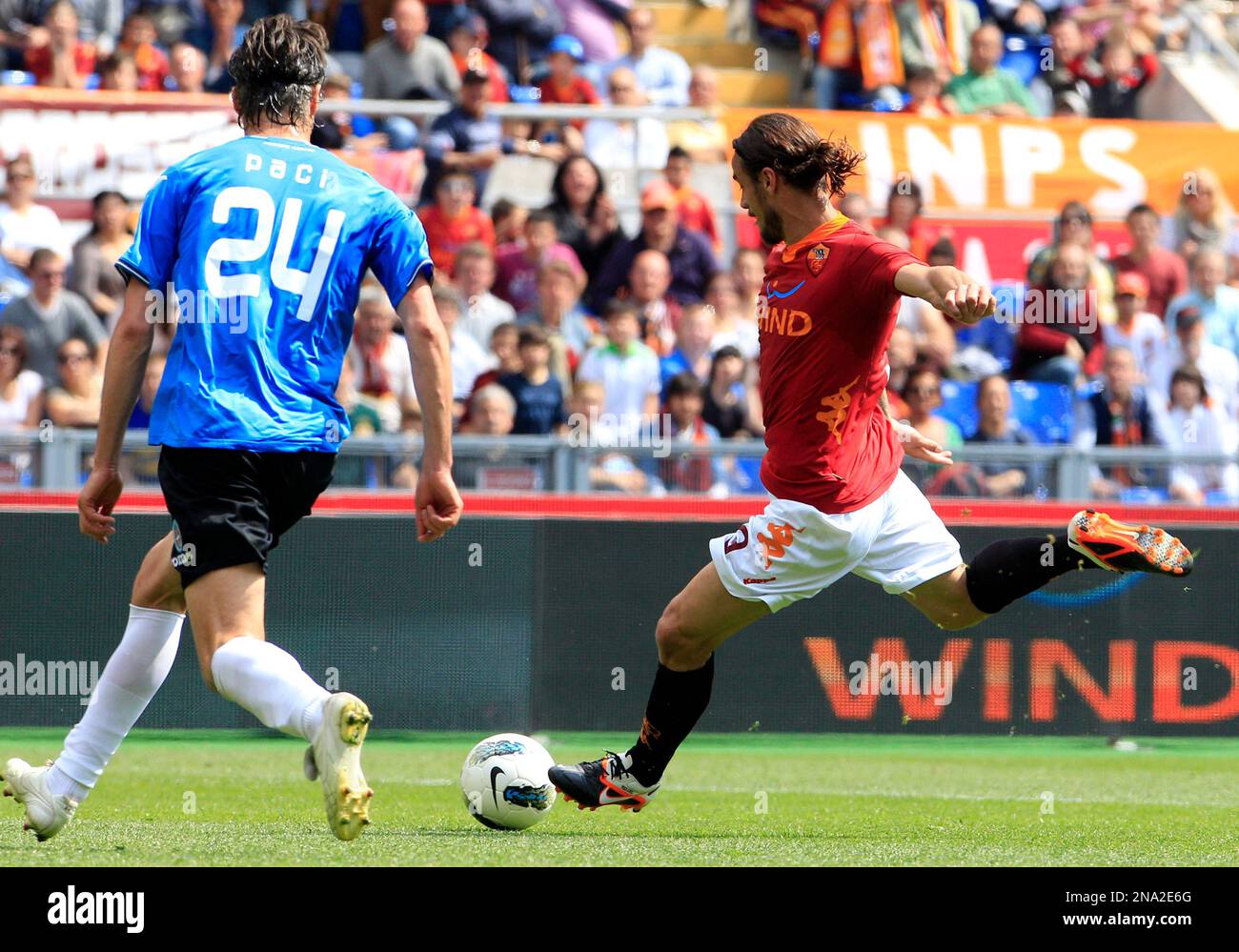 AS Roma forward Pablo Daniel Osvaldo kicks the ball past Novara ...