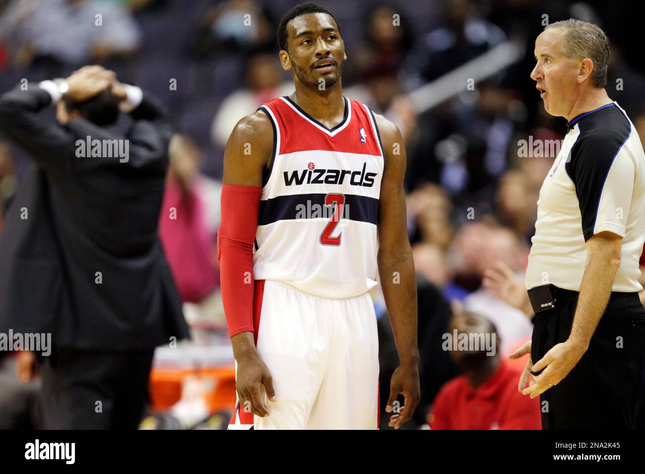 Washington Wizards point guard John Wall (2) reacts after getting ...