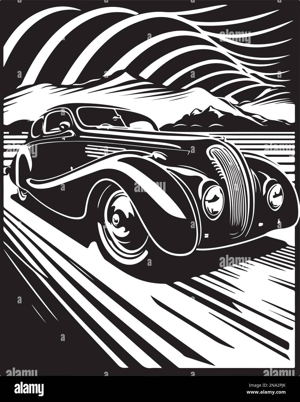 Beautiful and trendy linocut art or colouring page of a car made for ...