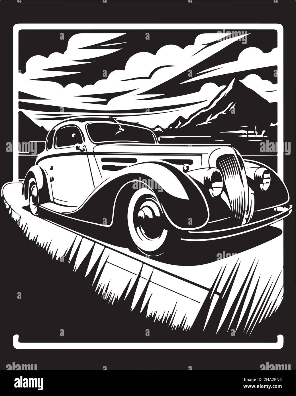 Beautiful and trendy linocut art or colouring page of a car made for ...