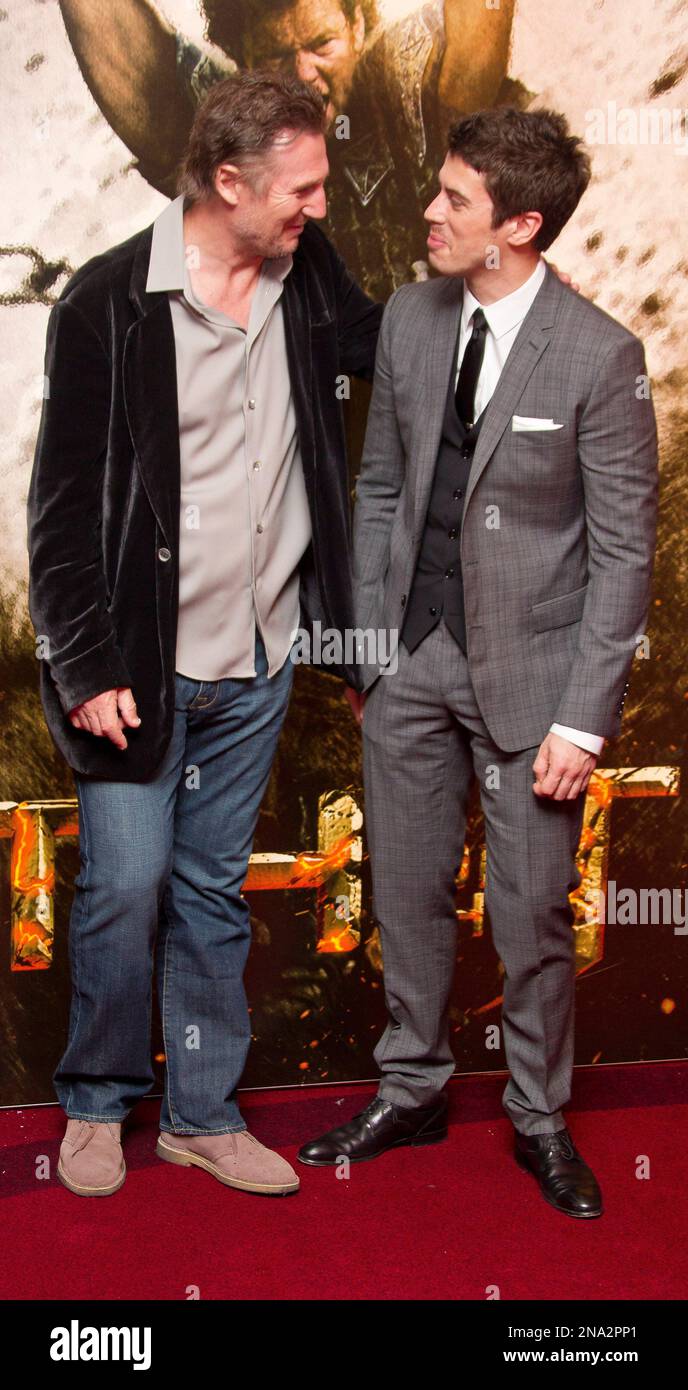 From left, actors Liam Neeson and Toby Kebbell arrive at the 'Wrath of ...
