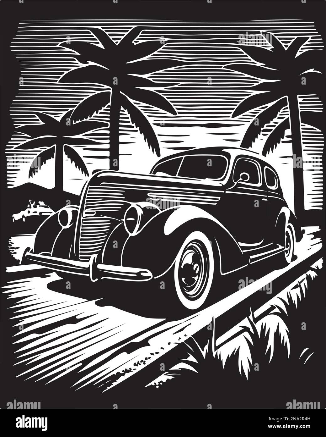 Beautiful and trendy linocut art or colouring page of a car made for ...