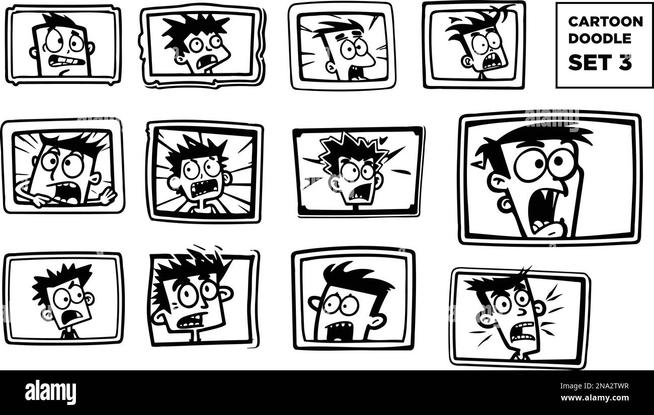 Trendy cartoon doodle sketch characters in a frame or stroke. Created ...