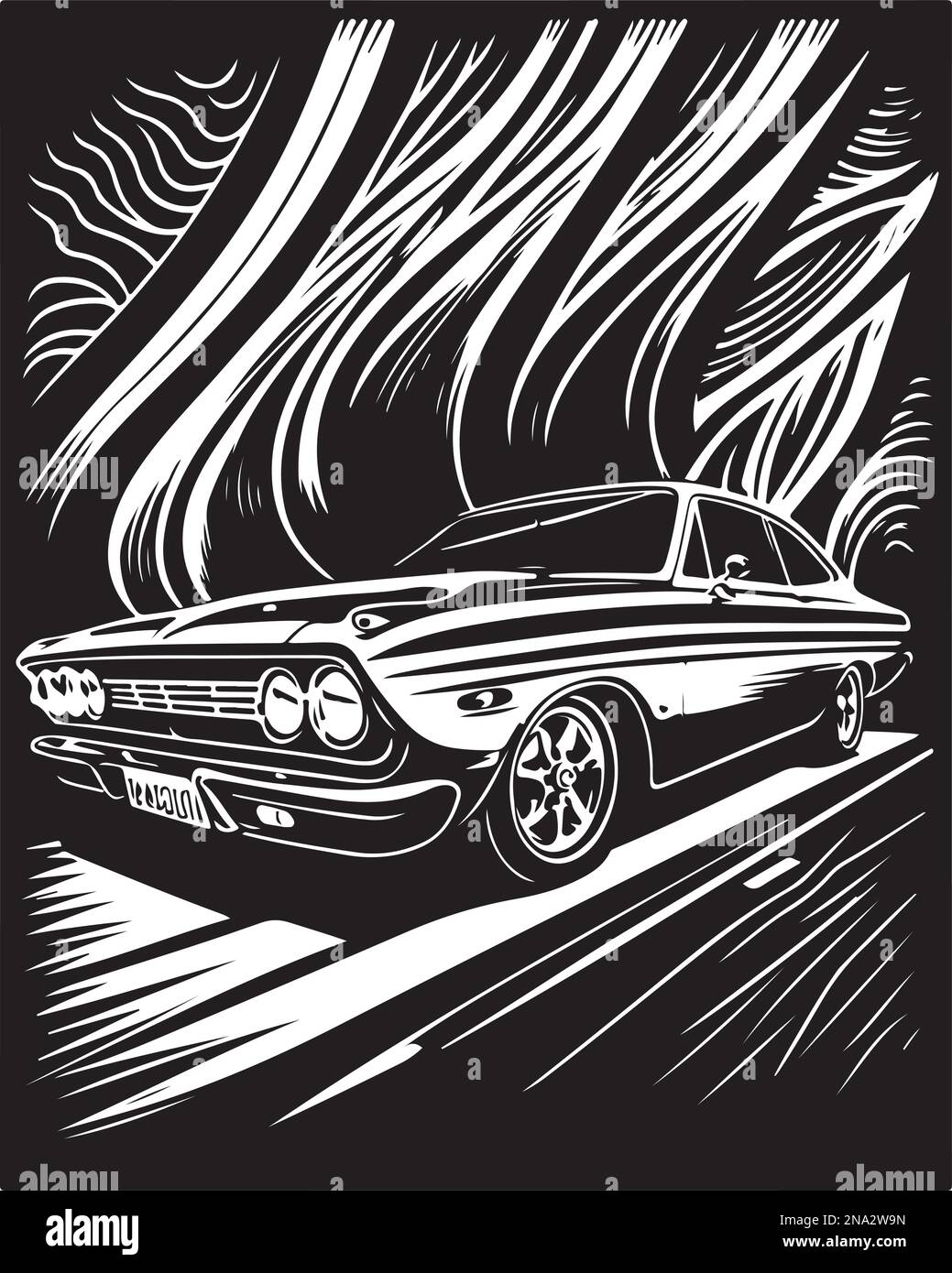 Beautiful and trendy linocut art or colouring page of a car made for ...