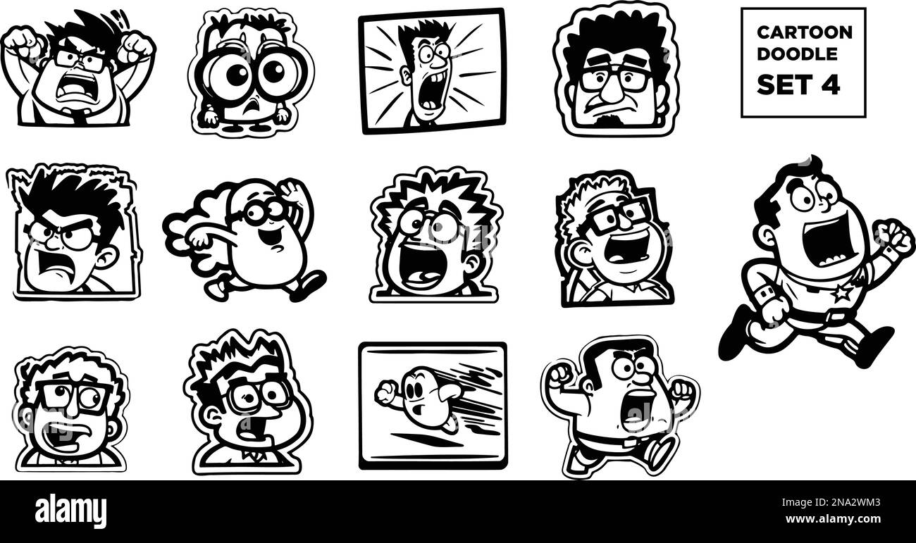 Trendy cartoon doodle sketch characters in a frame or stroke. Created ...