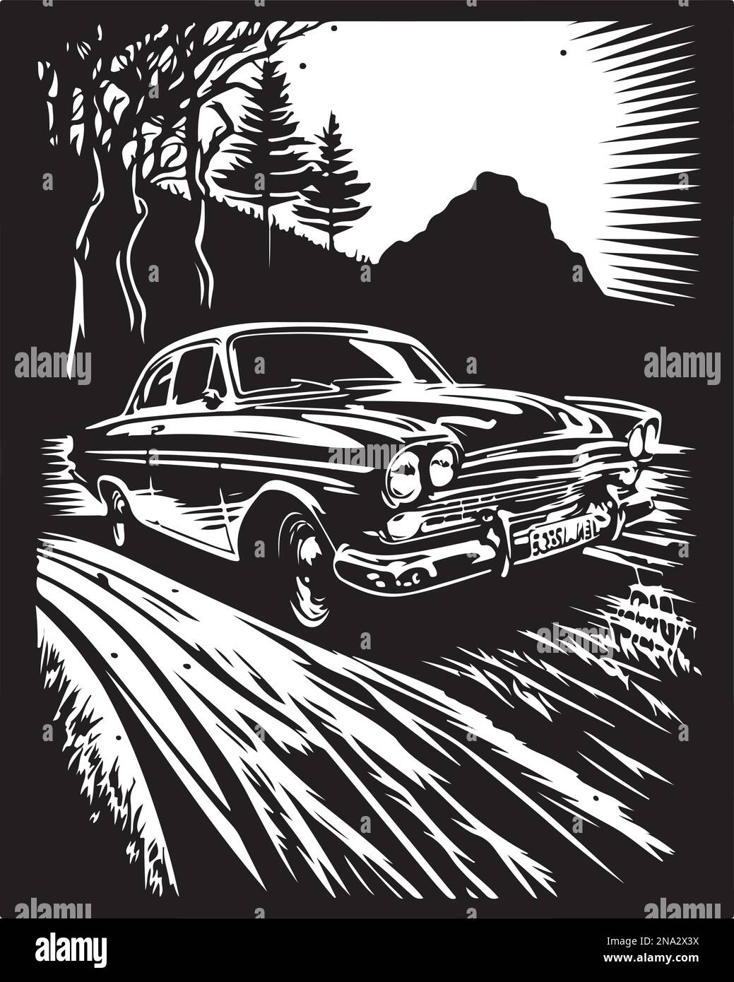 Beautiful and trendy linocut art or colouring page of a car made for ...