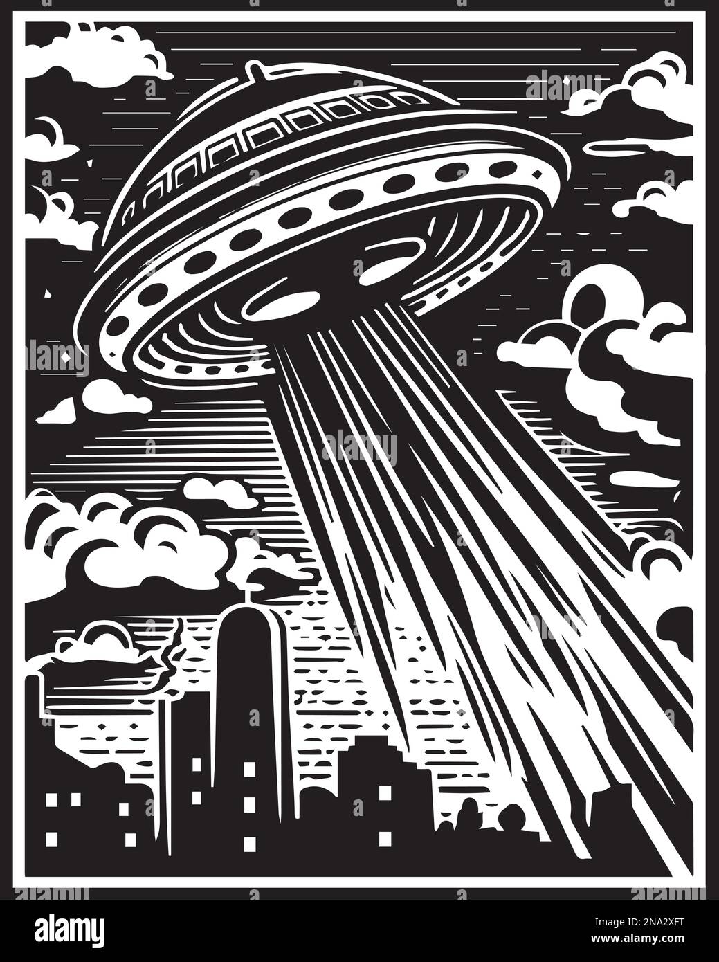 UFO flying above the mountains colouring page or print art frame Stock ...