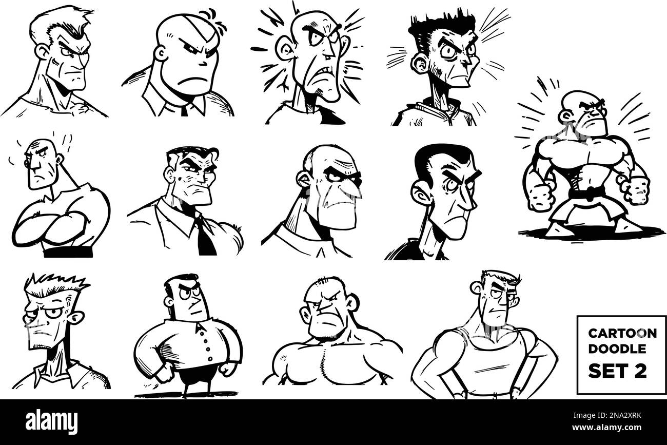 Trendy cartoon doodle sketch characters in a frame or stroke. Created ...