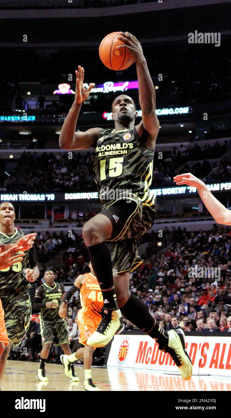 West All-American Shabazz Muhammad (15), of Las Vegas, shoots during ...