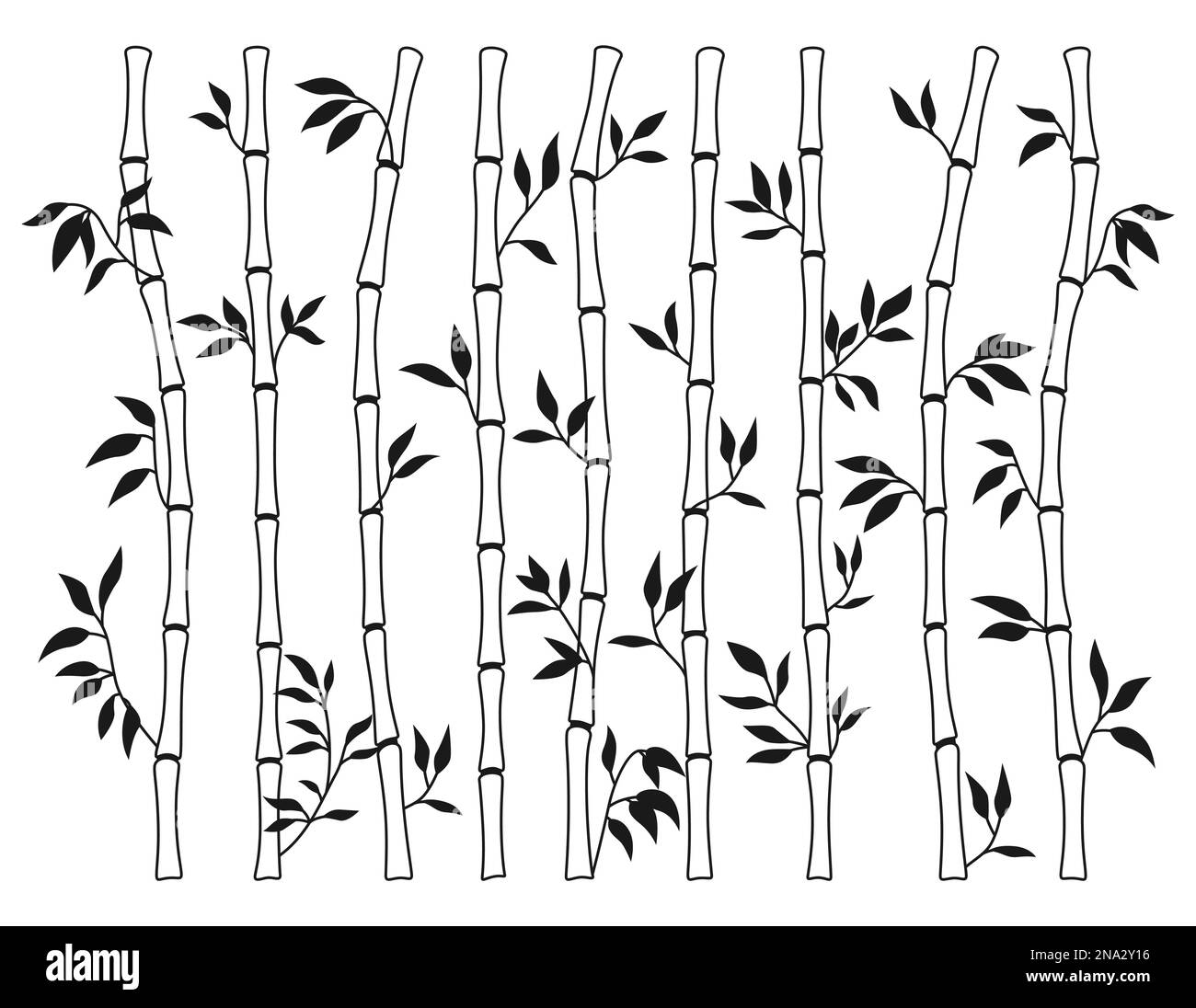 Bamboo stem and leaf outline borders set. Exotic decoration elements ...