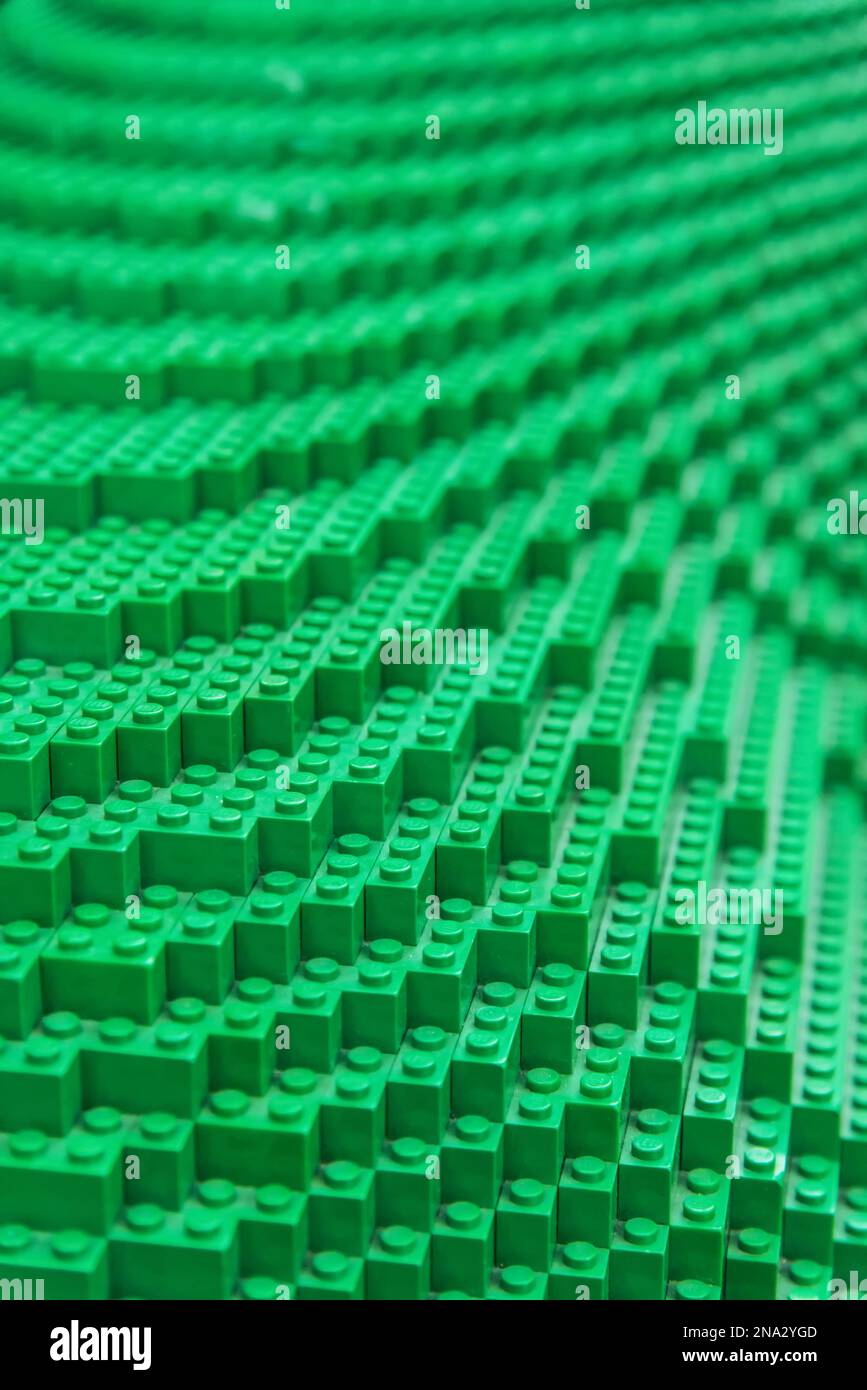 Detail of green lego blocks in a formed structure, Lego Hotel; Billund ...