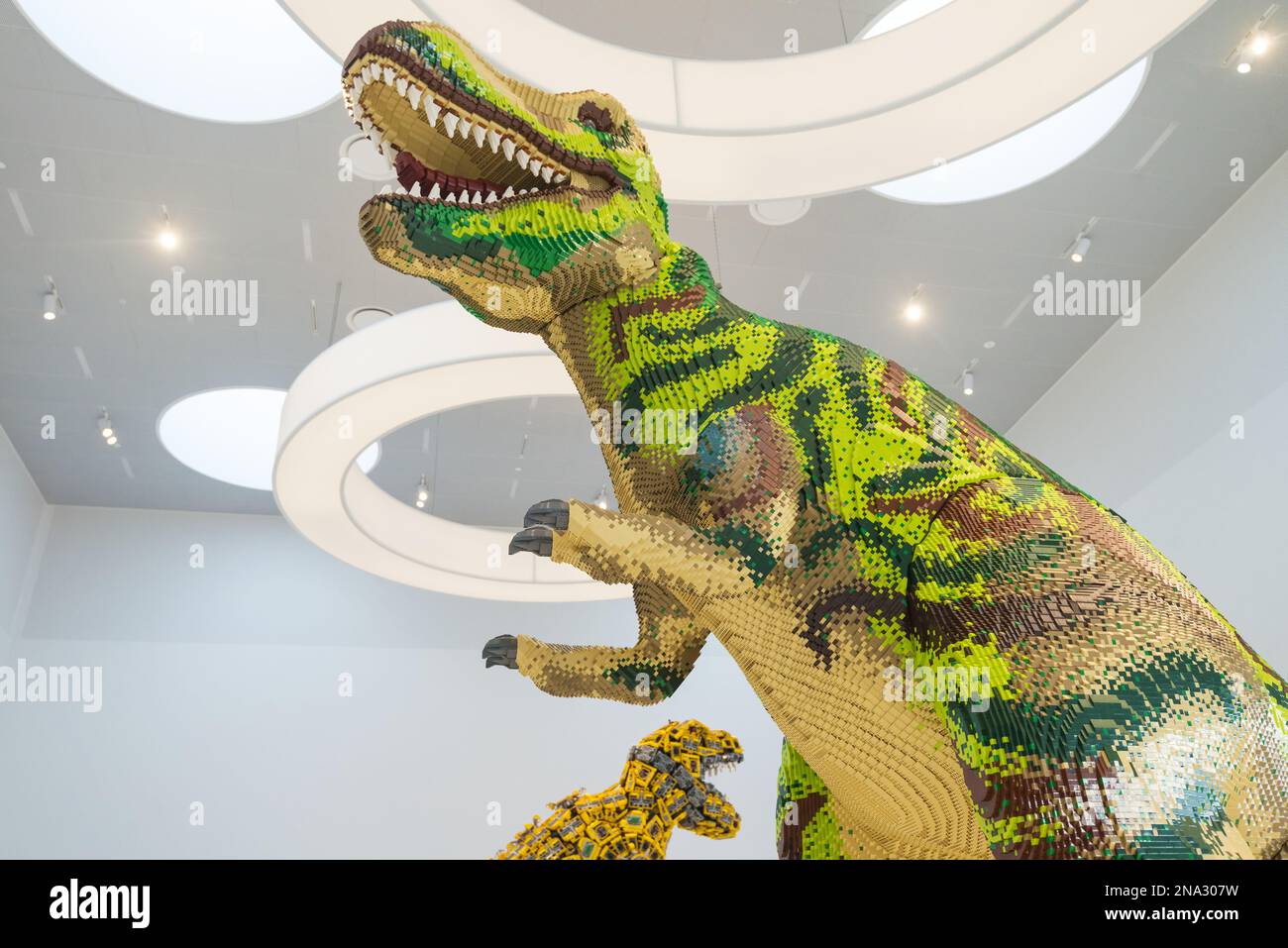 Dinosaur made of Lego bricks, Lego House; Billund, Denmark Stock Photo ...