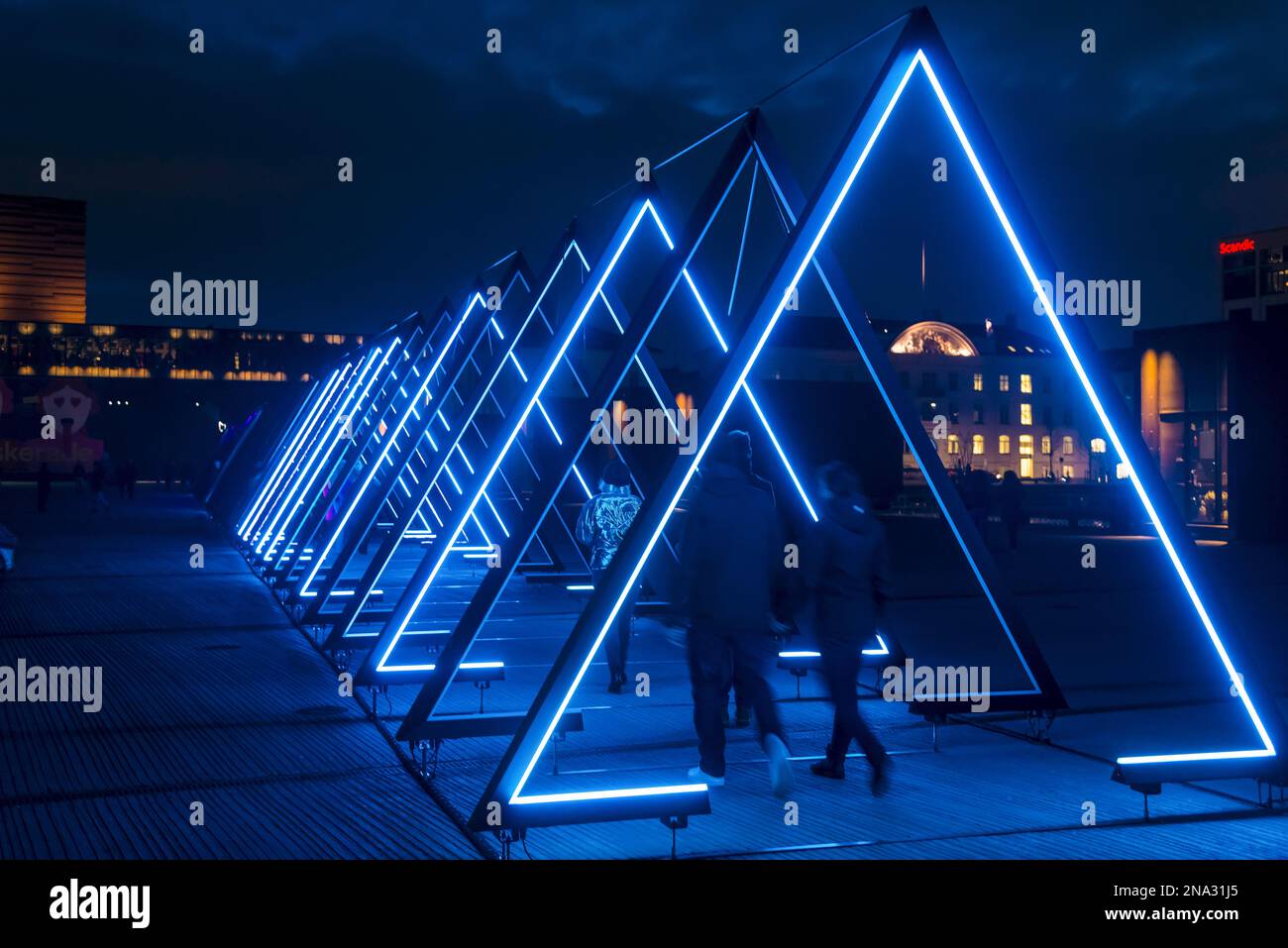 People walking along The Wave art installation; Copenhagen, Denmark ...