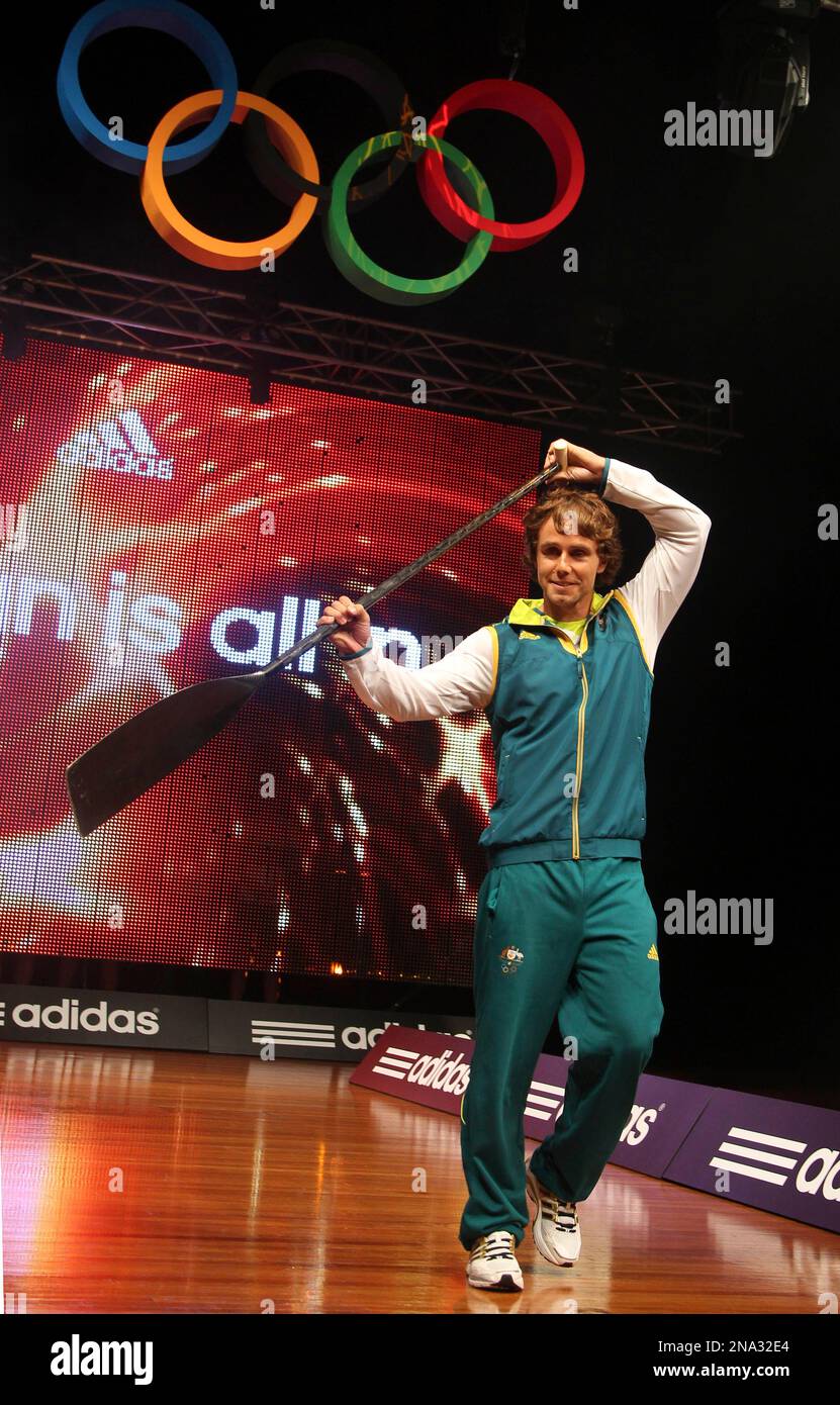 Australian kayaker Kynan Maley poses with new Australian team uniforms ...