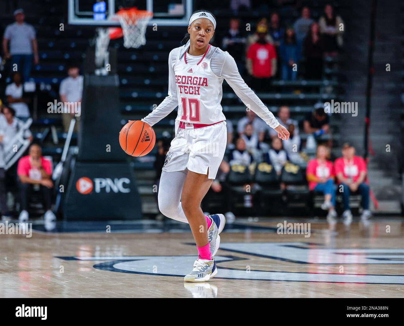 February 12, 2023: Georgia Tech's Bianca Jackson (10) controls the ball ...