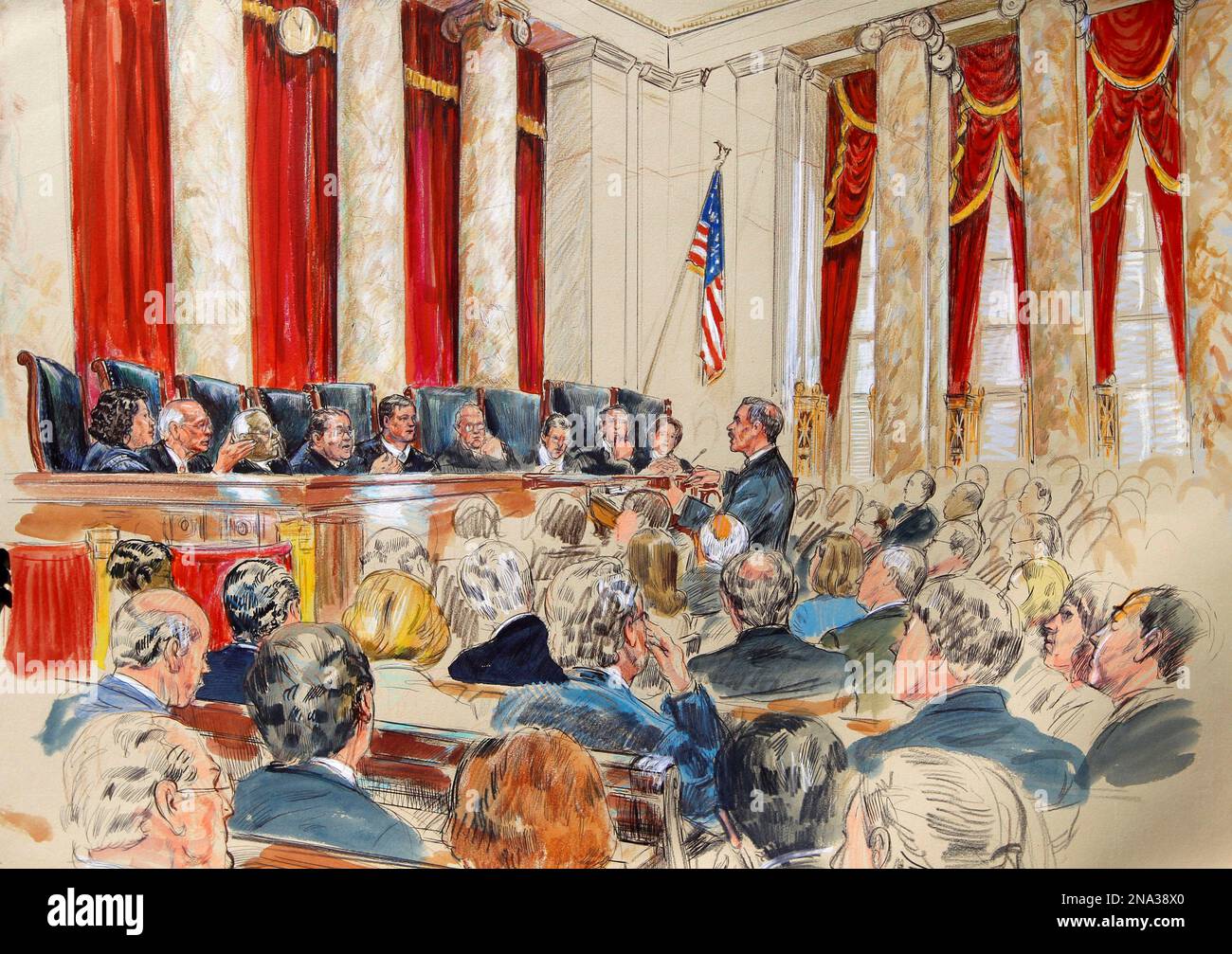 This artist rendering shows Solicitor General Donald B. Verrilli, Jr ...
