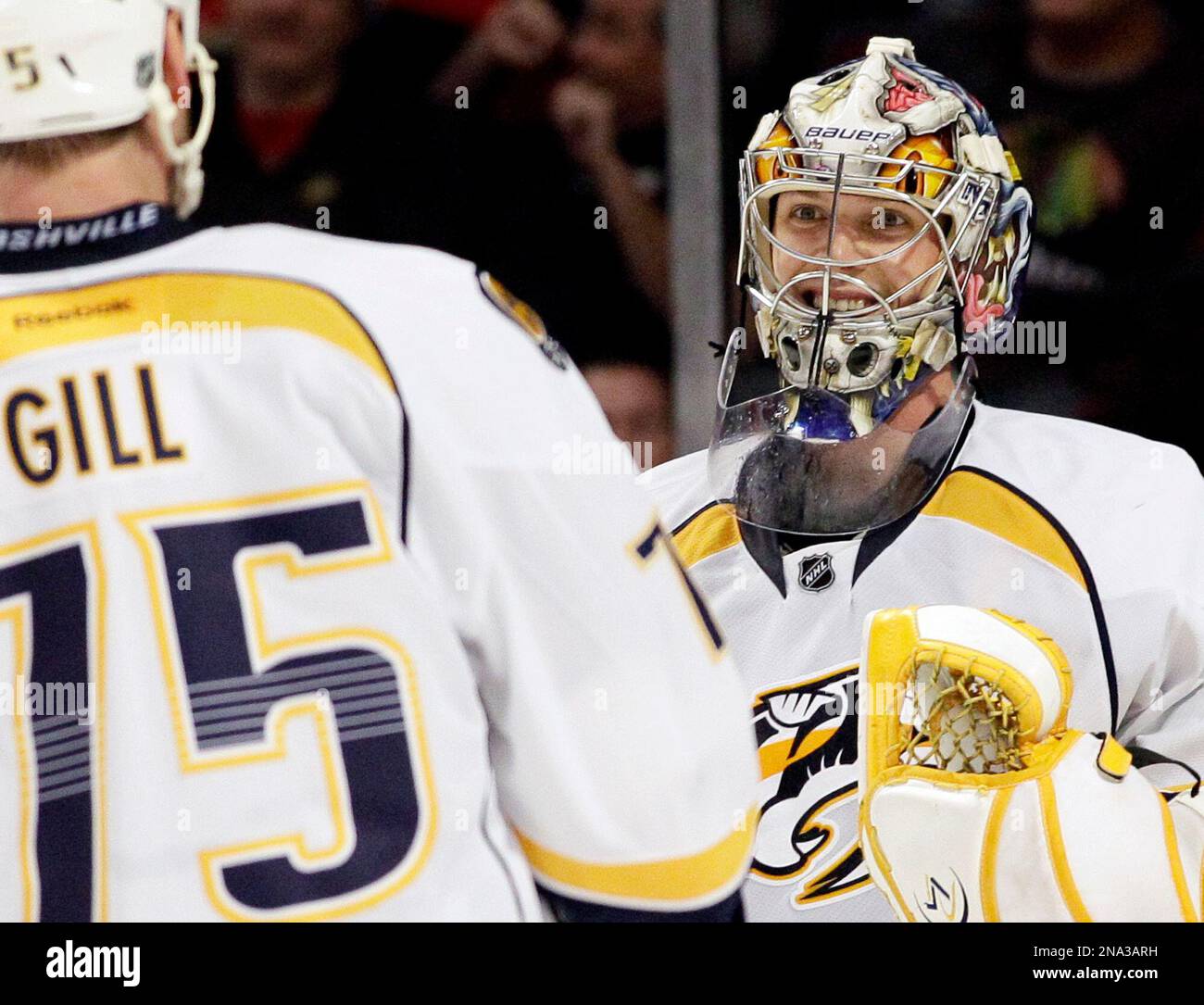 Nashville Predators goalie Pekka Rinne (35) smiles as he celebrates ...