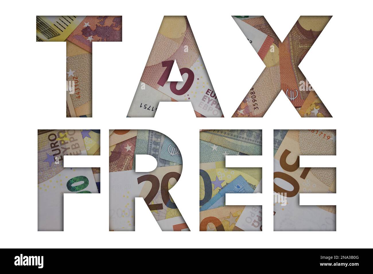 Tax Free word with money. Paper currency background with different ...