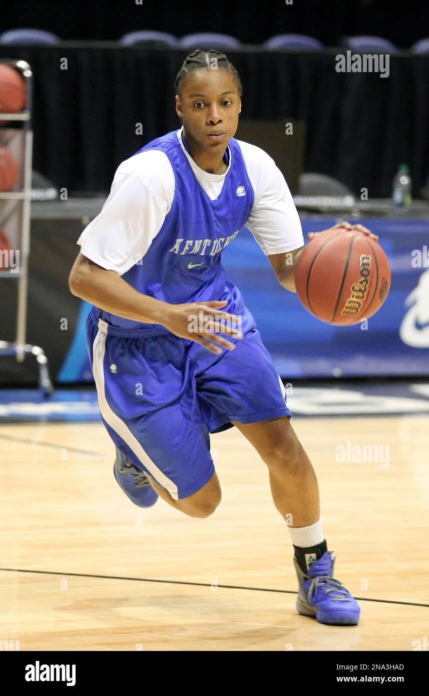 Kentucky guard A'dia Mathies dribbles a ball during basketball practice ...