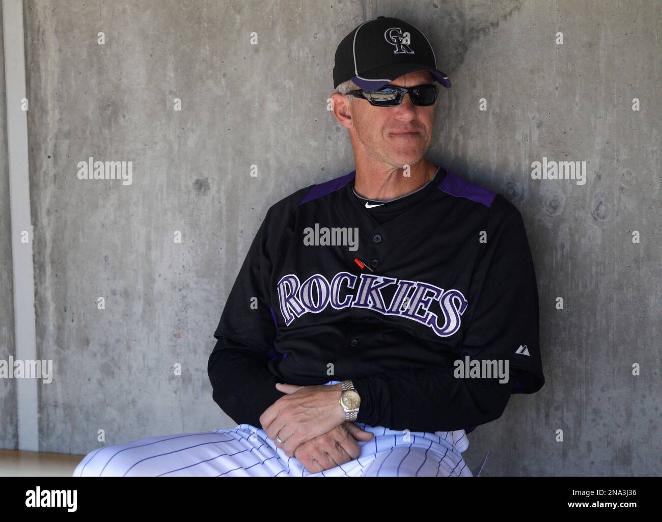 Chicago Cubs manager Jim Tracy in the dugout during a spring training ...