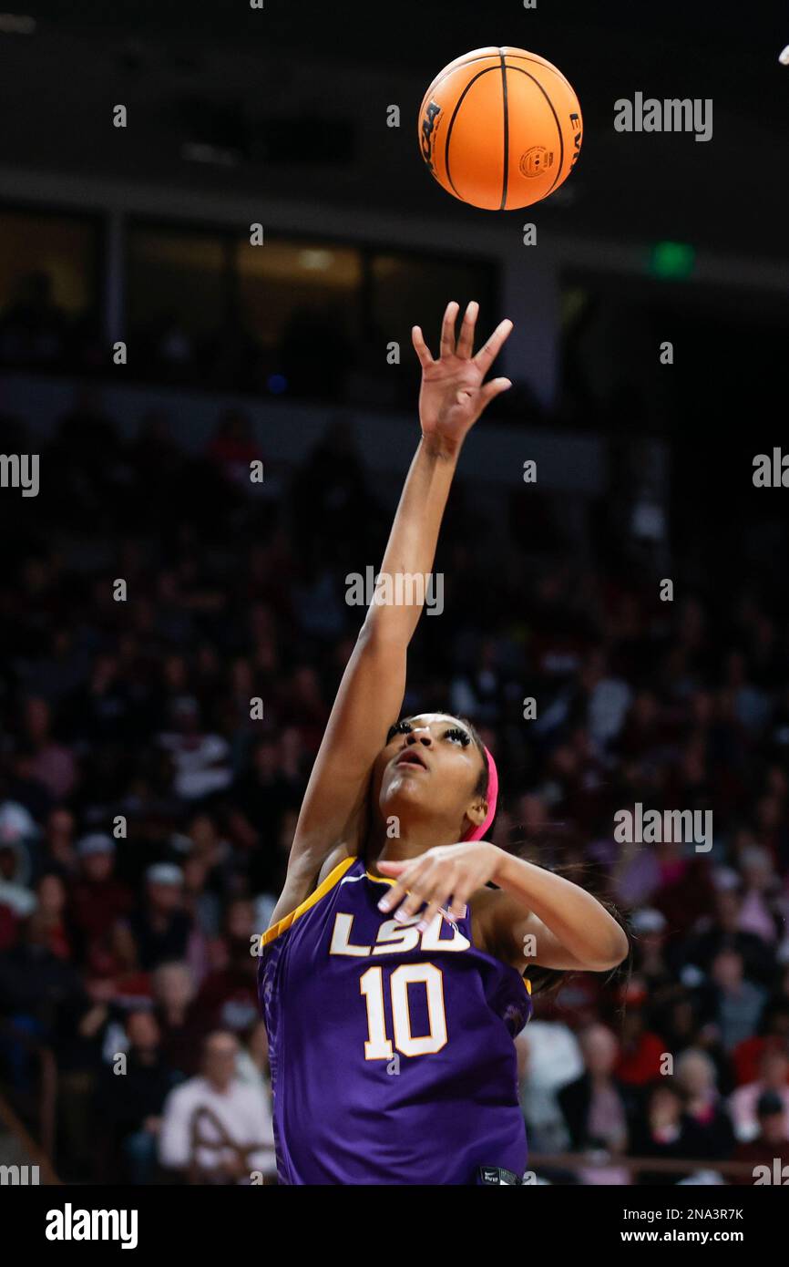 LSU forward Angel Reese shoots against South Carolina during the second ...