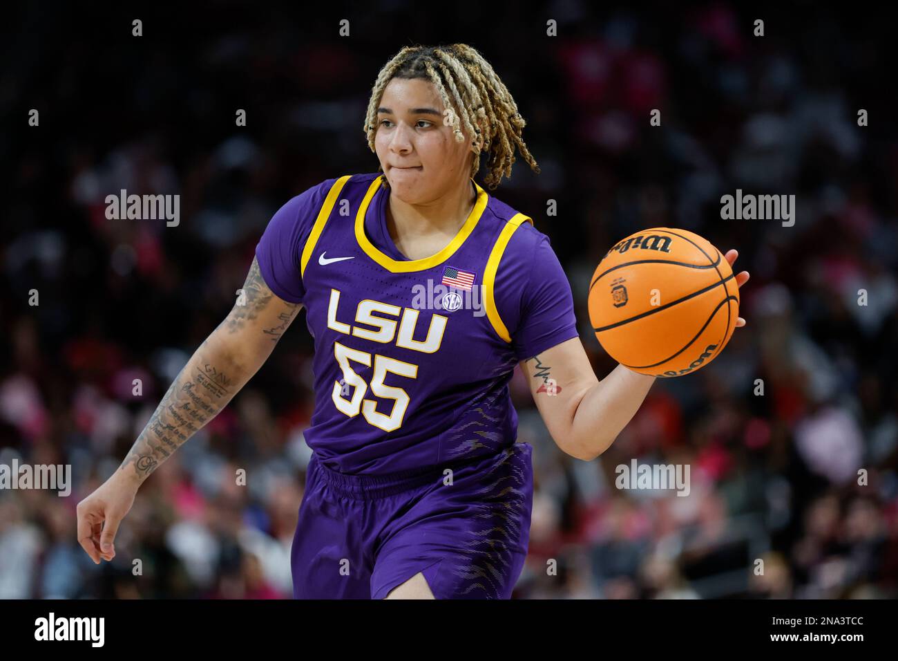LSU guard Kateri Poole passes against South Carolina during the second ...